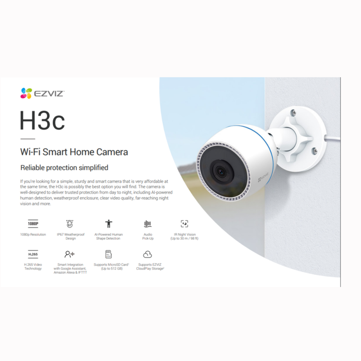 EZVIZ H3c Color Security Camera,2MP Outdoor WiFi Camera CCTV for Home ...